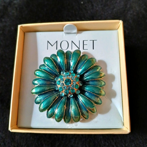 Monet | Jewelry | Vintage Monet Brooch Pin Daisy Blueteal Wbox | Poshmark